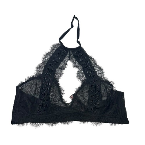 Victoria’s Secret Very Sexy High Neck Lace Bralette Keyhole Sheer Black ...