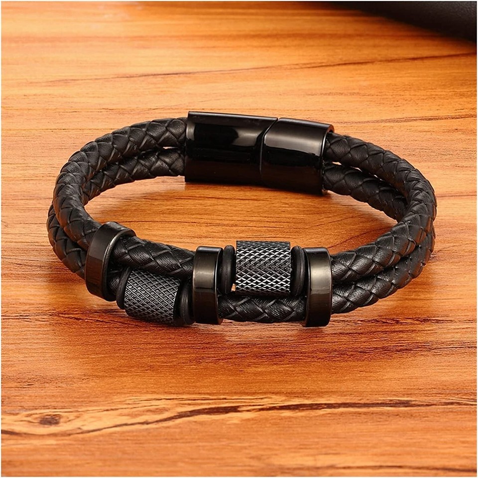 Men's Leather Braided Bracelet Celtic Bangle Titanium Steel Clasp ...