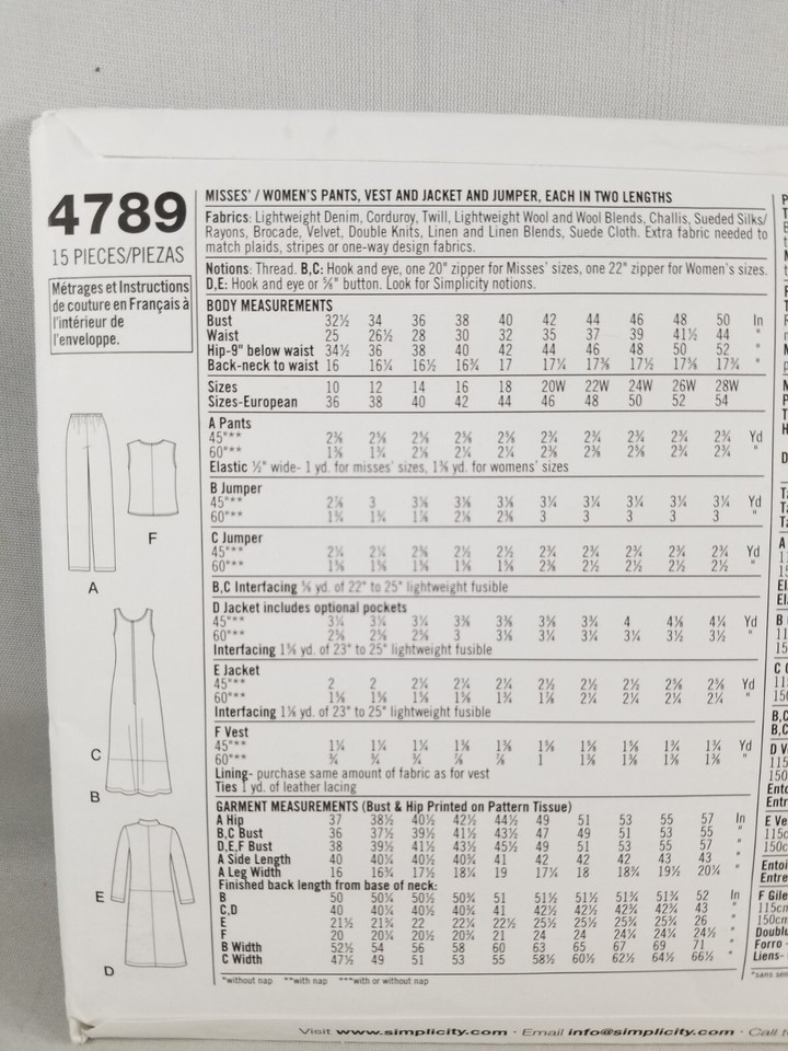 Simplicity Easy to Sew Wardrobe Elements Sewing Pattern 4789 In K ...