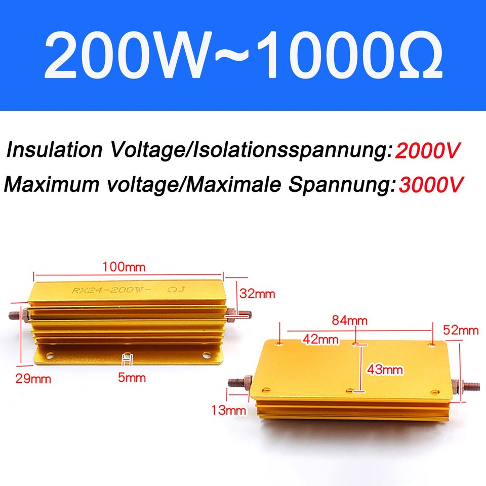 RX24 200W Power Golden Aluminium Wire wound Resistors 1 2 5 8 10 20 ...