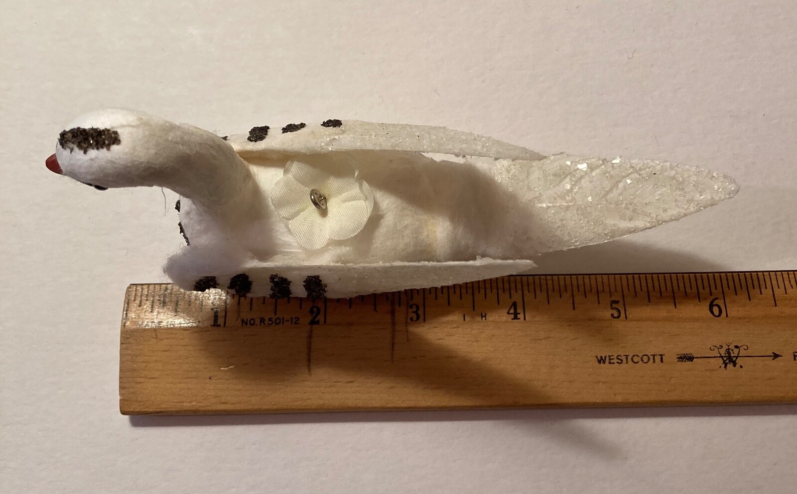 3 White Ornaments including 1 Wendy Addison Glitter Shoe. Swan & Felt ...