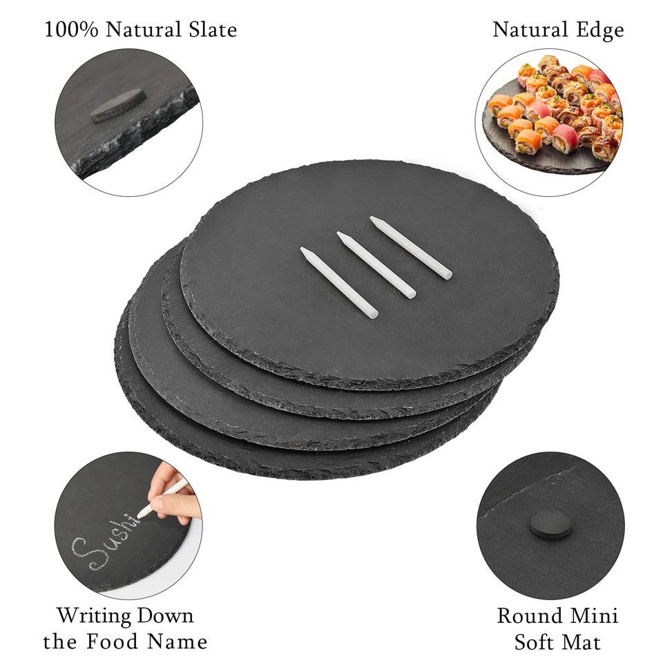 11 x 11 In 4 Pack Slate Cheese Boards Round Black Stone Plates ...