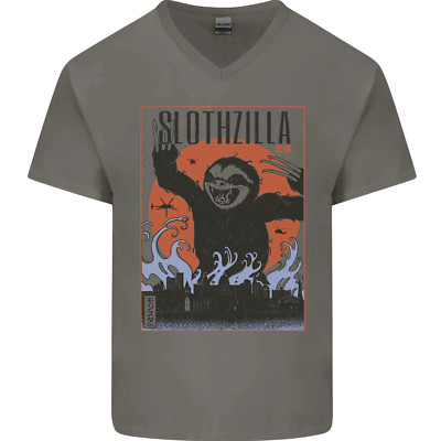 Slothzilla Funny Sloth Parody Mens V-Neck Cotton T-Shirt | eBay