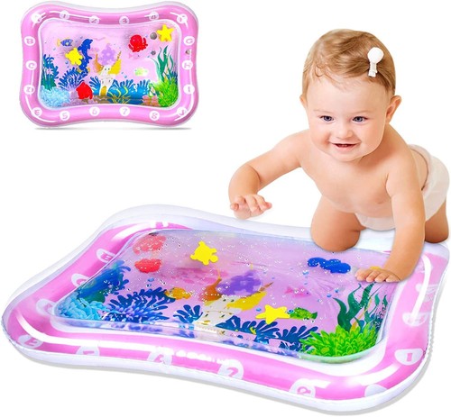Pink Inflatable Baby Tummy Time Water Mat with Colorful Floating Toys ...