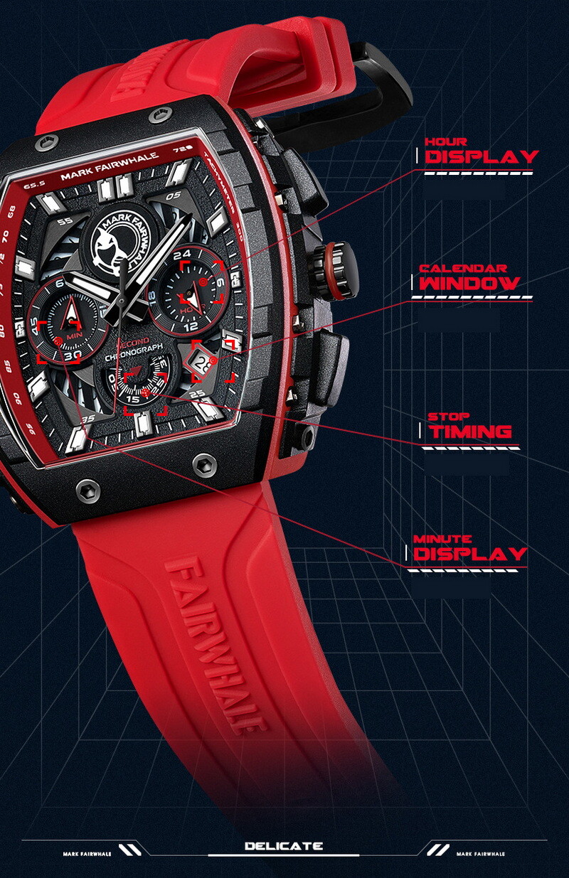 MARK FAIRWHALE Tonneau Calendar Multifunction Chronograph Luminous ...