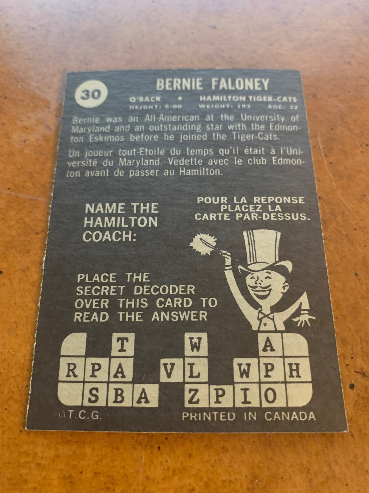 1964 Topps CFL Football Card Bernie Faloney Tiger Cats Maryland ...