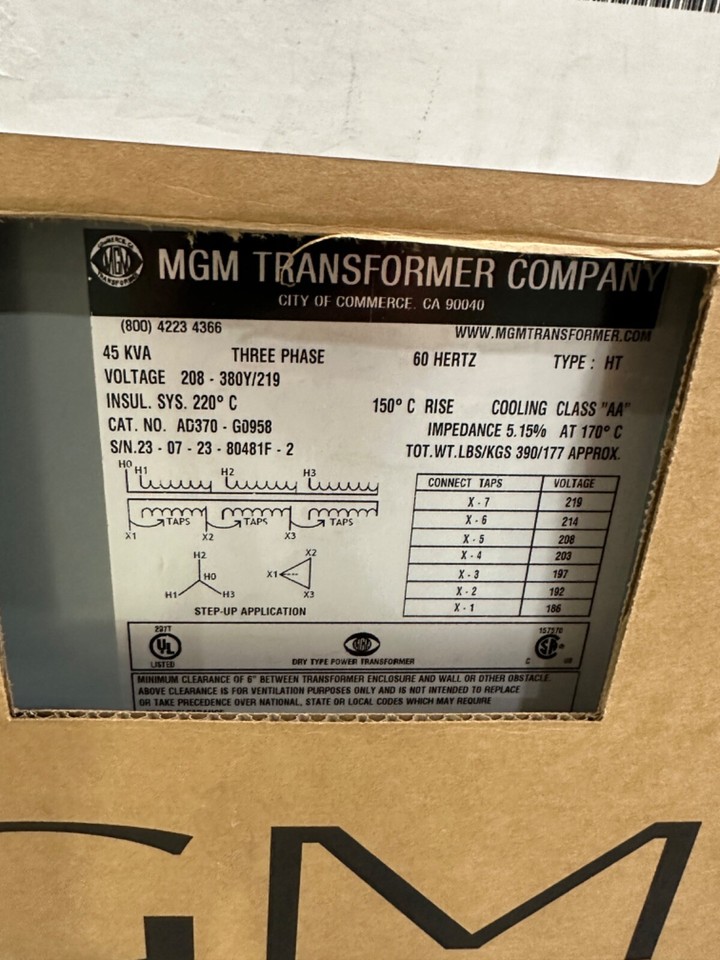 NEW MGM 45kva Transformer 3 Phase 208v-380v/219v 220v 400v/230v Delta WYE 231v | eBay