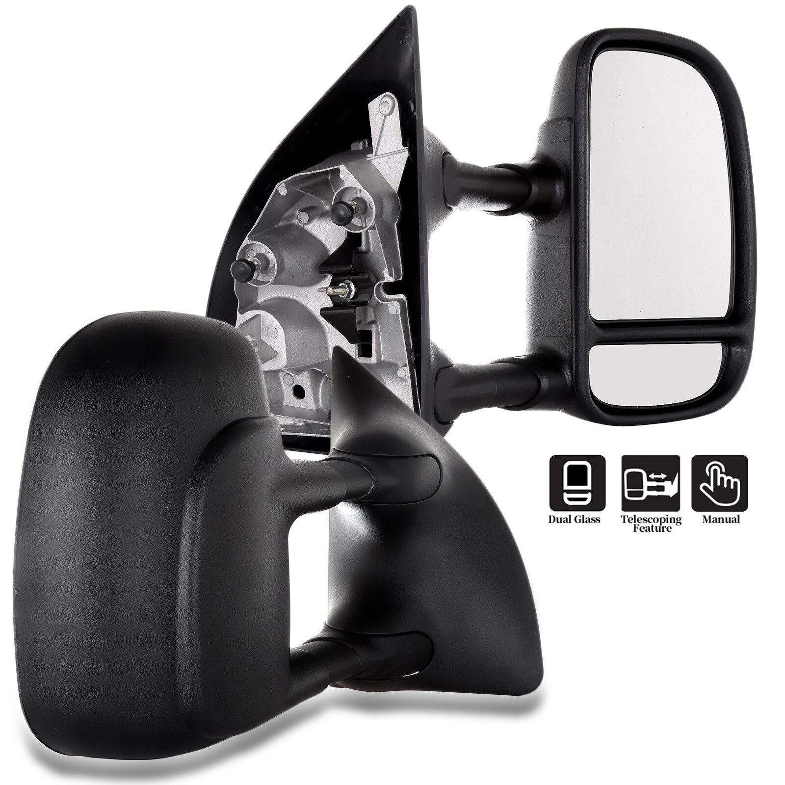LH+RH Side Tow Telescoping Manual Mirrors for 99-16 Ford F250-F550 ...