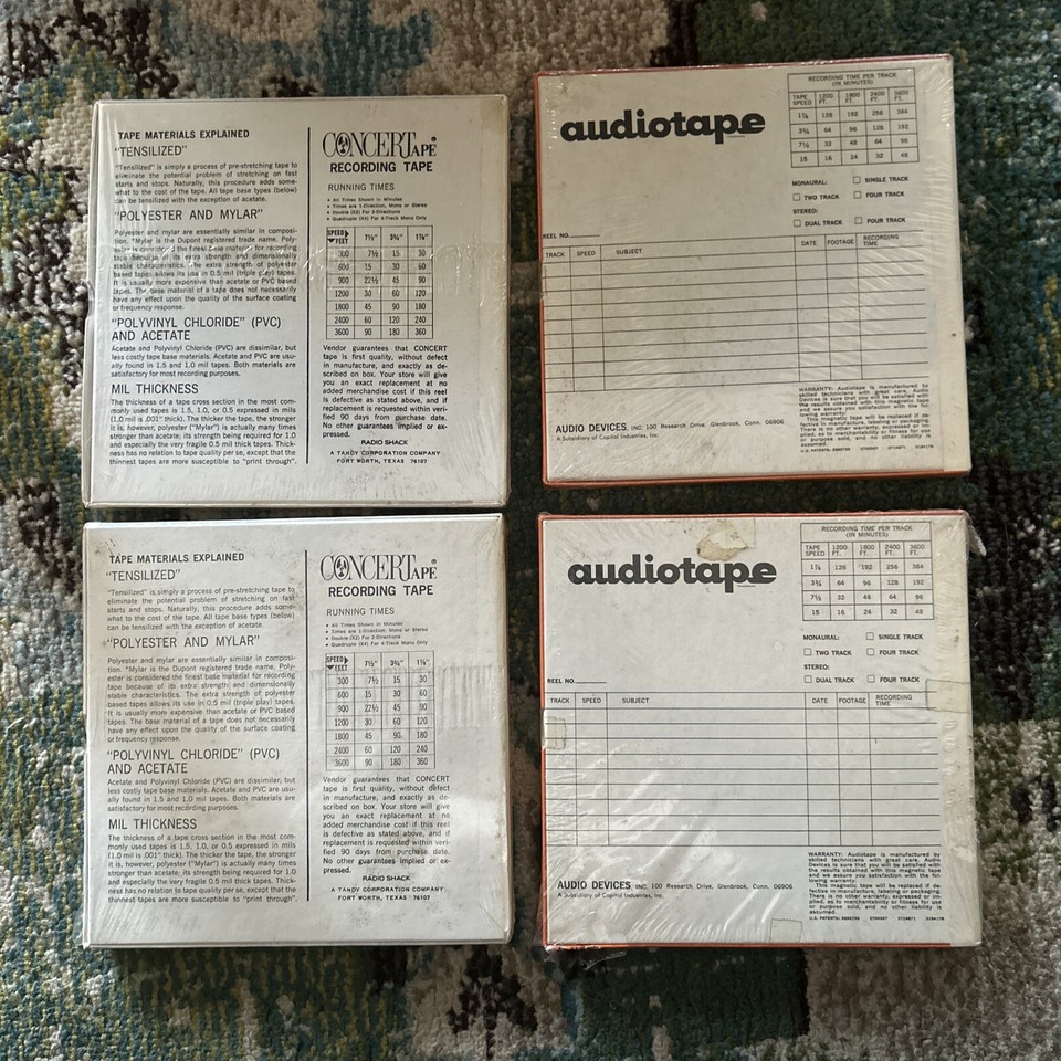 Lot Of 2 Each Concert 7” Reel To Reel 1800’ & audiotape Recording Tapes ...