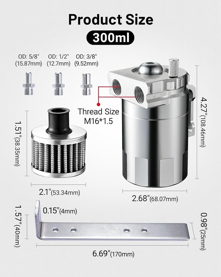 Oil Catch Can, Universal Baffled Catch Can Kit with Breather Filter ...
