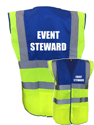 EVENT STEWARD YELLOW BLUE HI VIS VESTS, STAFF, MARSHAL, VOLUNTEER EVENT ...