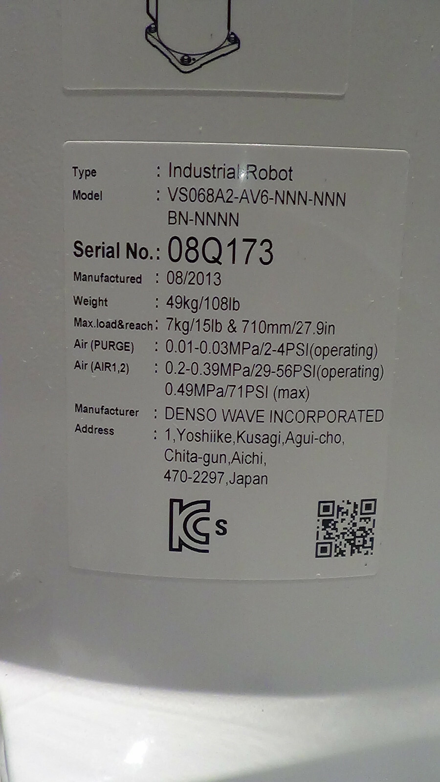 Denso Wave VS068A2-AV6-NNN-NNN BN-NNNN Robot w/ RC7M-VSA2-2NNP-NB-NNN ...