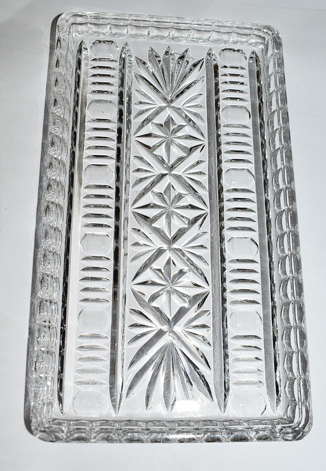 Antique Pressed Cut Crystal Glass Tray Dish Windsor Star Cane Federal ...