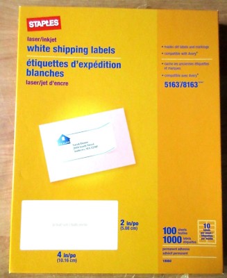 Staples 5163 / 8163 Laser/inkjet White Mailing Labels 660 Labels 2 x 4 ...