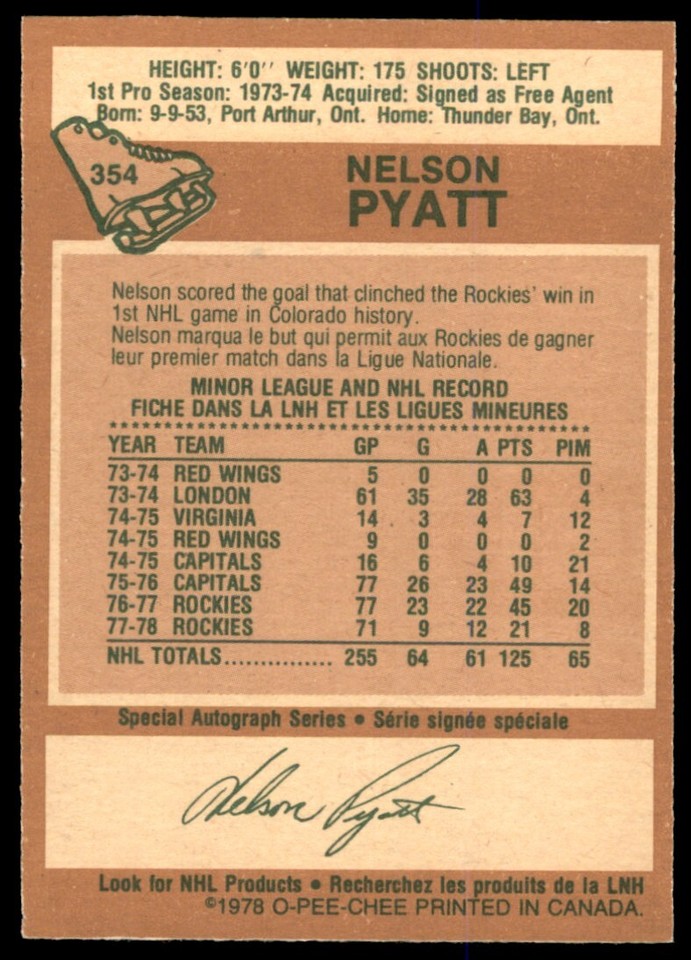 1978-79 O-Pee-Chee NM-MT Nelson Pyatt #354 | eBay