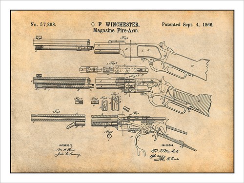 1866 Winchester Lever Action Rifle Patent Print Art Drawing Poster | eBay