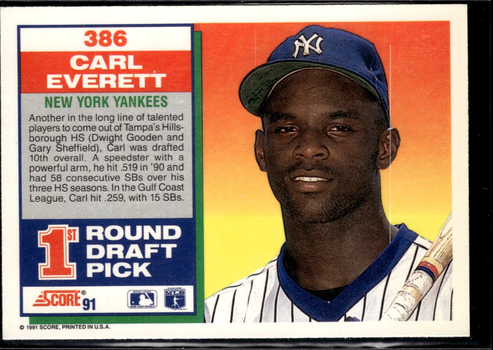 1991 Score 1st Round Draft #386 CARL EVERETT New York Yankees RC A8 | eBay