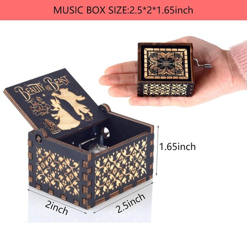 Beauty Music Box Beast, 18 Note Mechanism Antique Carved Wooden Hand ...