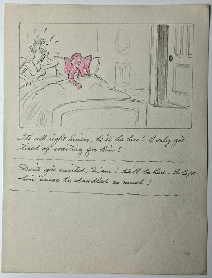 Bamforth Comic Pencil Sketch Artwork PINK ELEPHANT DRUNK Theme By Doug ...