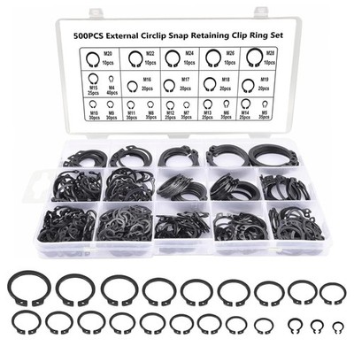500Pcs External Circlip Snap Retaining Clip Rings Assortment Kit, Alloy ...