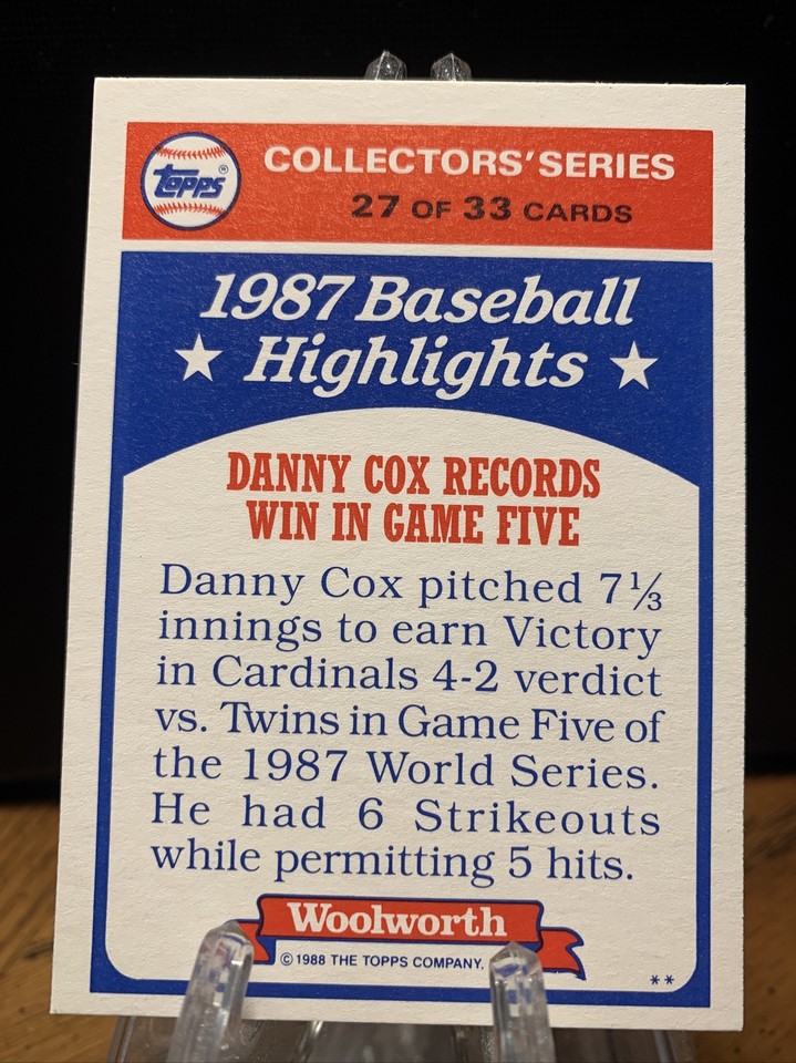 1988 Topps Woolworth Baseball Highlights WS Game 5 Danny Cox Card #27 ...