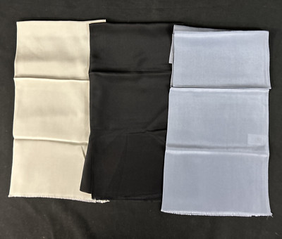 Lot of Three Reine Seide Scarves. Blue / Grey, Black and Taupe, 56"x15 ...