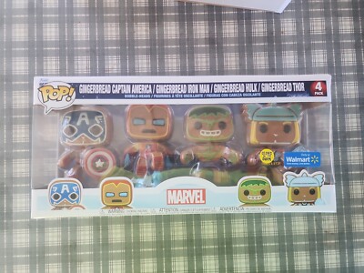 Funko POP! Marvel Gingerbread 4 Pack Captain America Iron Man Hulk Thor ...