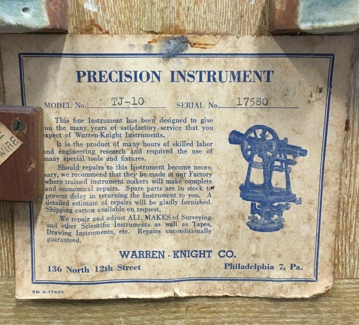 Vintage Transit Thedolite - Warren Knight Co. - Precision Instrument ...