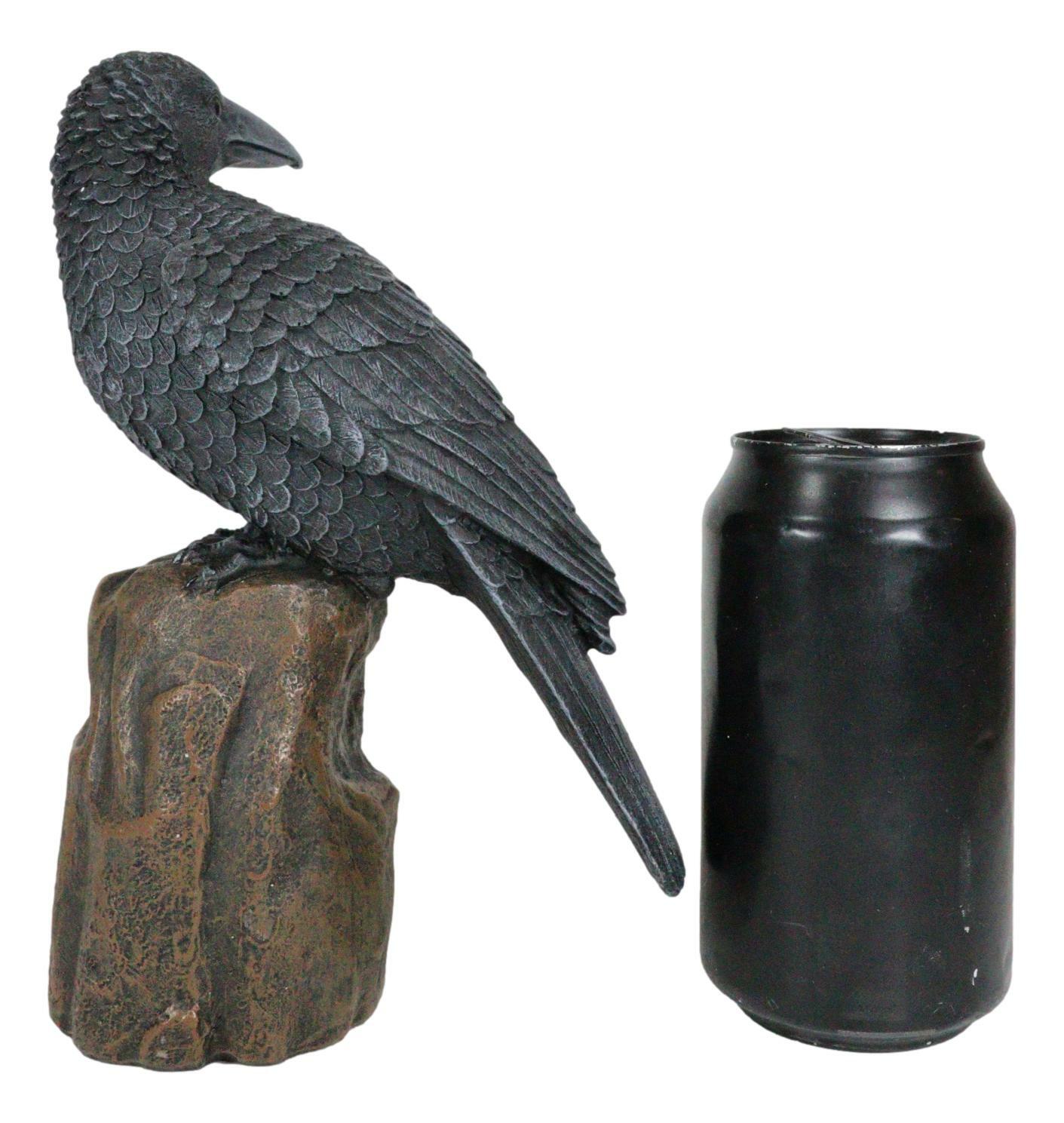 Large Dark Raven on Large Rock Platform Resin Statue Figurine 8" Height ...