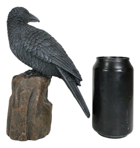 Large Dark Raven on Large Rock Platform Resin Statue Figurine 8" Height ...