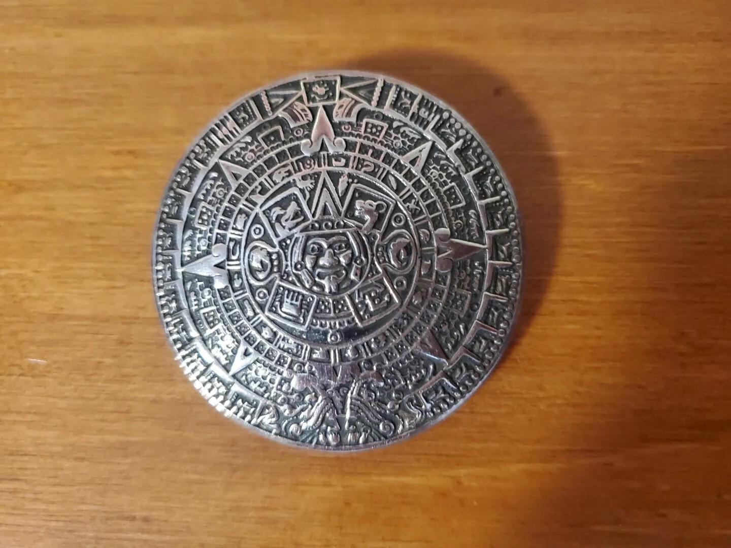 925 Silver Brooch Pin Mexico Aztec Mayan Calendar Pen… - Gem