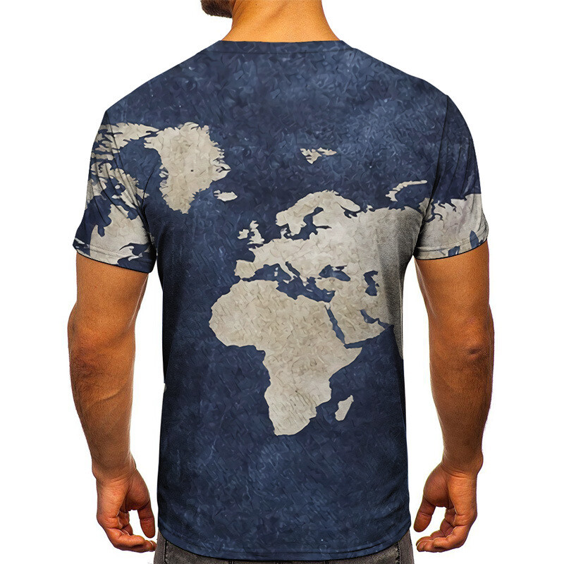 Men World Map Print Short Sleeve Slim T Shirt Summer O Neck Casual ...