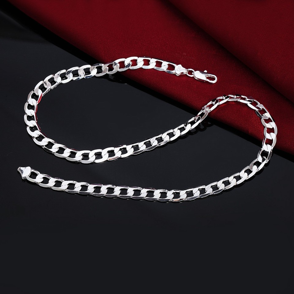 cute gift 925 Silver fashion NOBLE women men 8MM chain classic Necklace ...