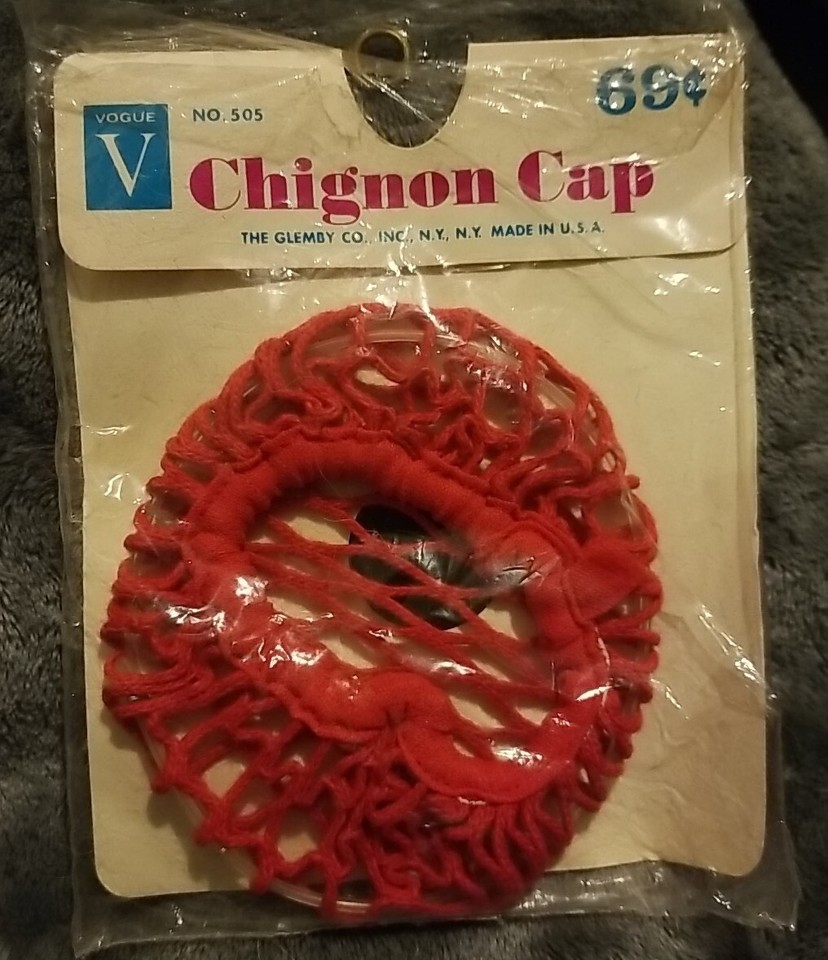 Vintage Chignon Cap NOS The Glemby Co Red Crochet Vogue Snood Bun ...