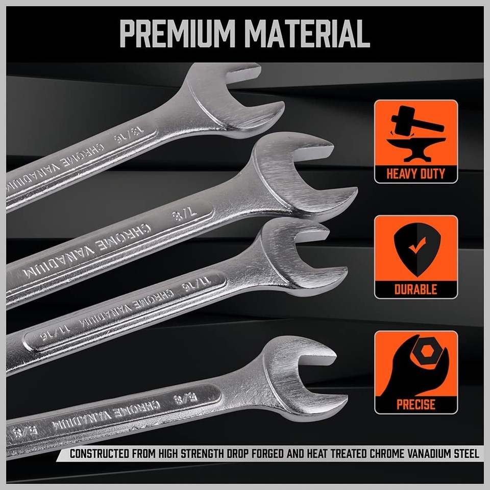 26-Piece Durable Combination Wrench Set with Roll-up Pouch, Open End ...