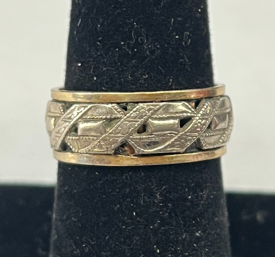 10k Gold & Sterling Silver Openwork Ring Size 7.5 Eternity Band Criss ...