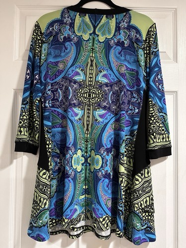 Eva Varro Tunic Top Womens Size L Colorful Multi 3/4 Sleeve Knit Blouse ...