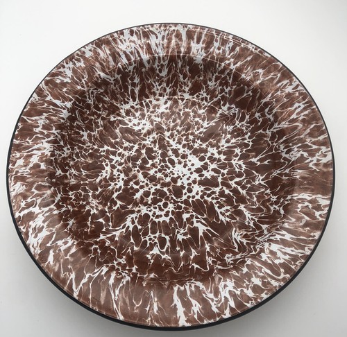 Vintage Brown & White Enamel Splatterware Bowl w Black Rim 9.375 ...