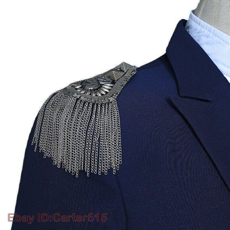 Mens Tassel Double-breasted Dress Suit Captain Military Suit Royal Navy ...