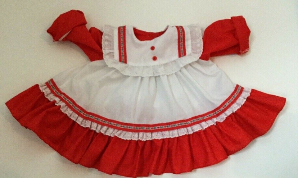 Vtg Alexis Baby or Doll Dress Red Swiss Embroidered Floral Ribbon ...