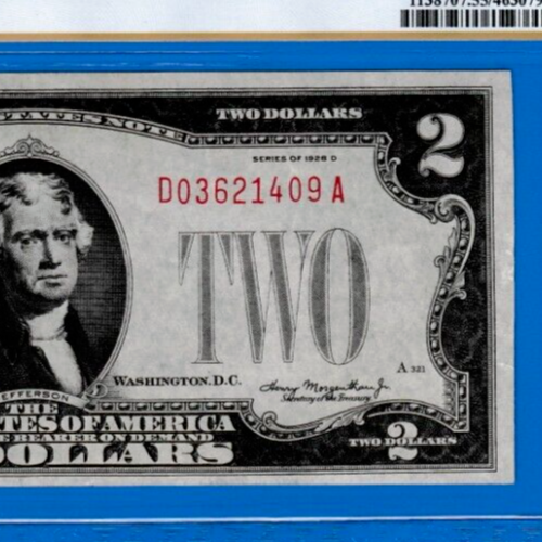 1928 D $2 LEGAL TENDER UNITED STATES NOTE Serial Numbers D 03621409 A ...