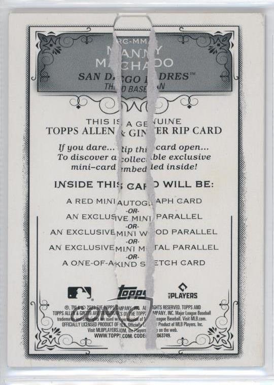 2023 Topps Allen & Ginter - Rip Cards Ripped #RC-MMA Manny Machado /99 ...