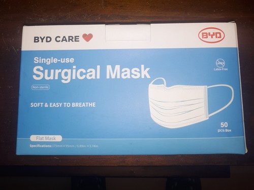 Disposable Single Use Lot Of 3 Unopened Packs Of 50 Face Masks by BYD ...