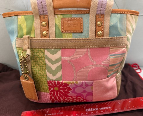 Vintage Coach Y2K Tote Handbag Pastels Patchwork w/ Leather & Suede ...