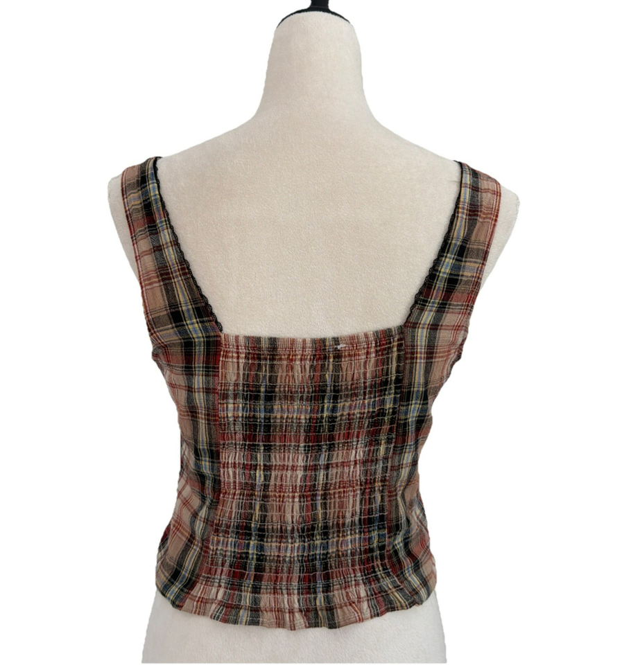 Kirious Los Angles Crop Top Womens Med Plaid Bustier Button Front ...