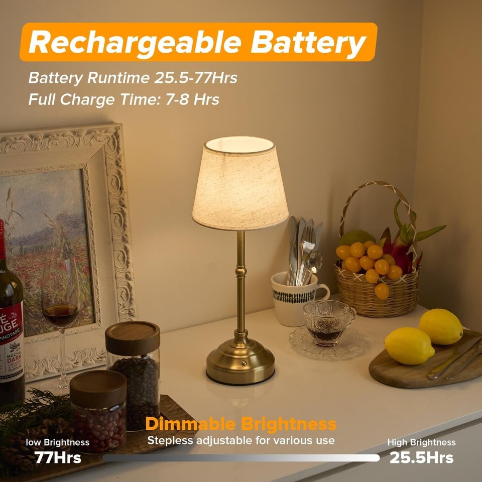 2 Pack Cordless Table Lamp, Rechargeable Desk Lamp with Fabric Shade ...