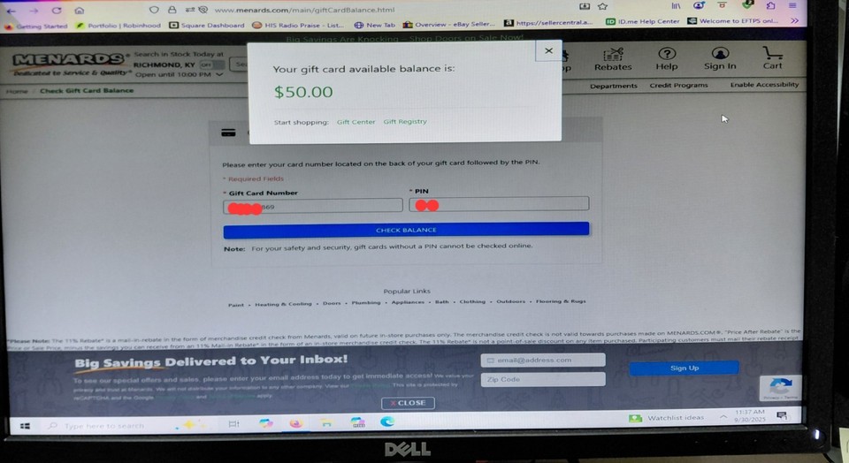 Menards Gift Card Value $50 ~Free Shipping~ | eBay