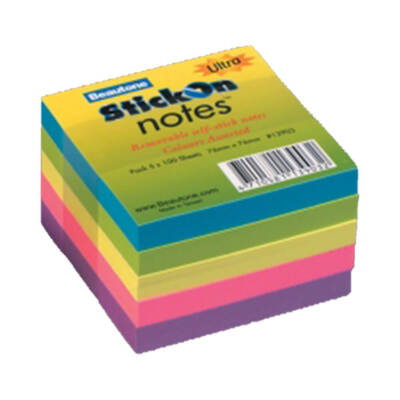 Beautone Ultra Stick On Notes Self Adhesive Removable Assorted 76x76mm ...