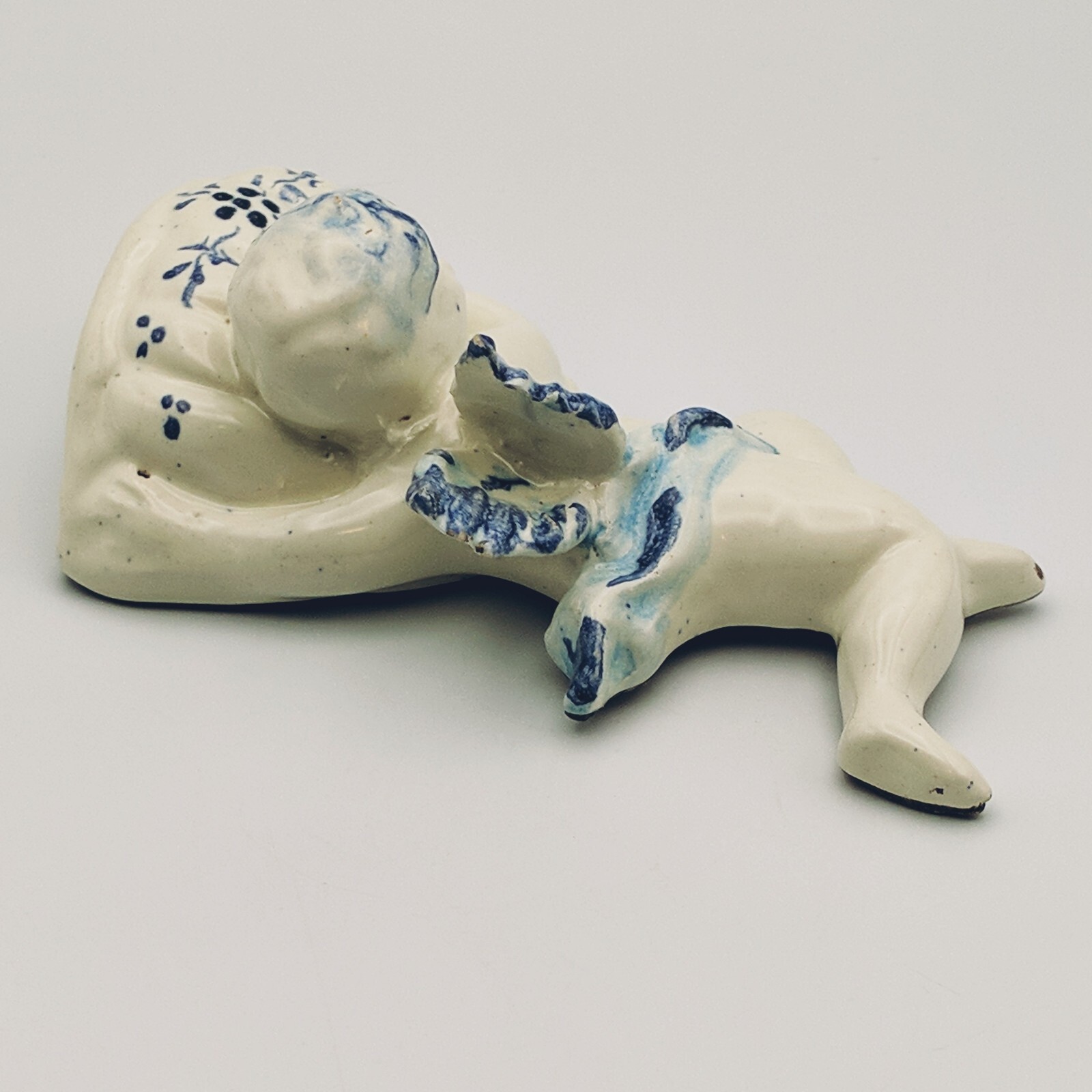 Vtg Holy Angel Cherub Holy Water Font Hand Painted Blue White Ceramic ...