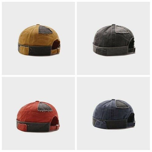 Men Denim Jean Patch Skullcap Beanie Brimless Landlord Hats Cap Vintage ...